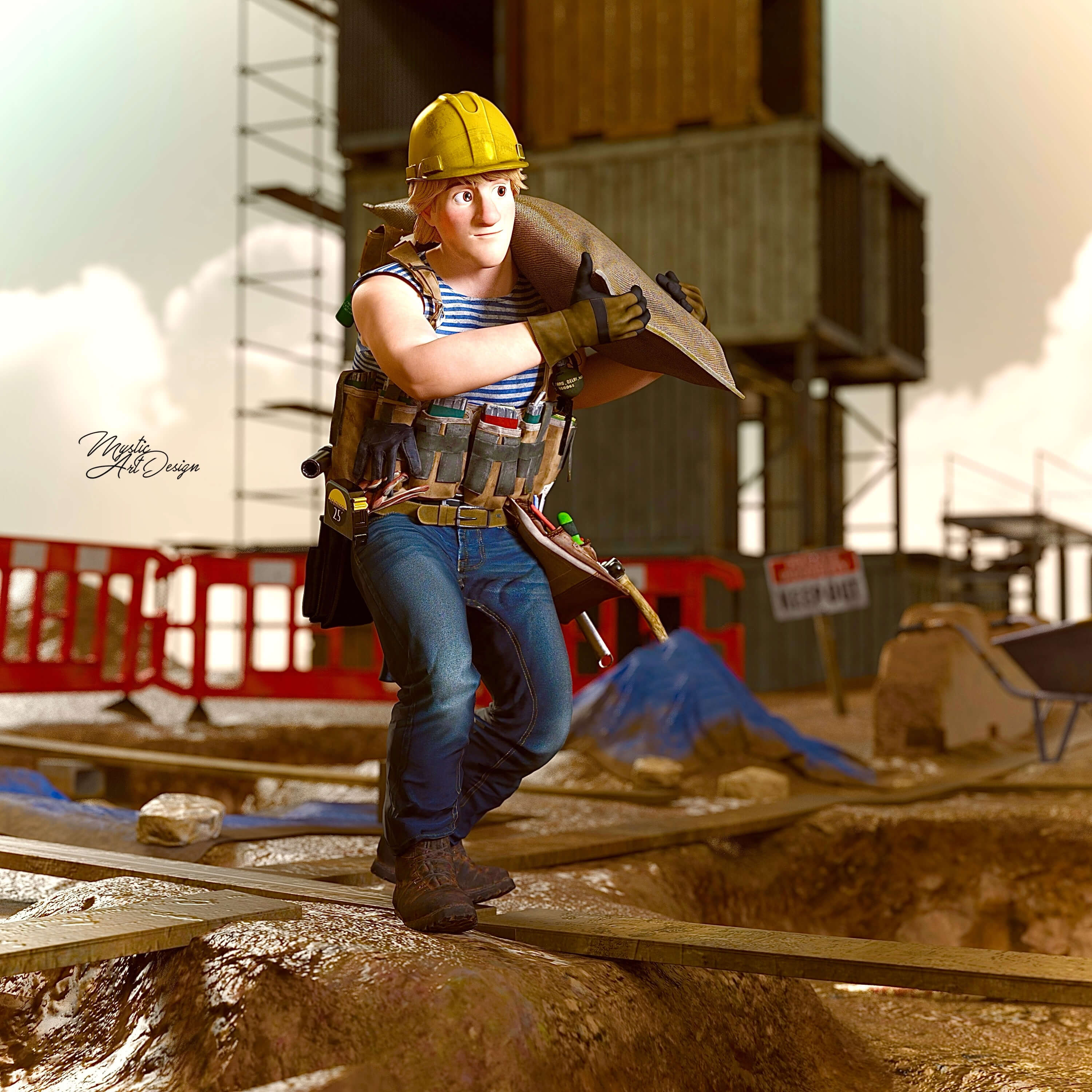 construction worker 3D Render, Digital Art by MysticArtDesign