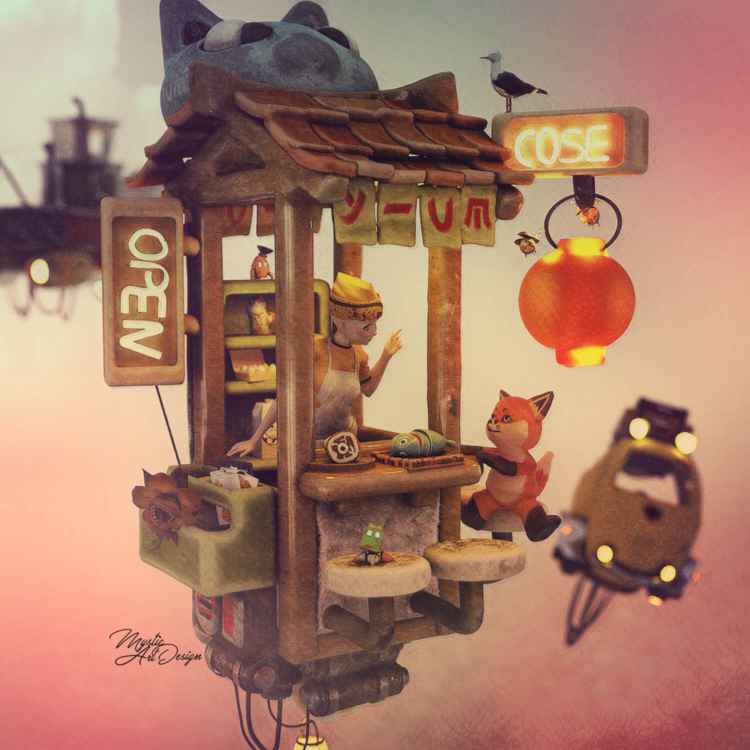 Flying Diner 3D Render, Digital Art by MysticArtDesign