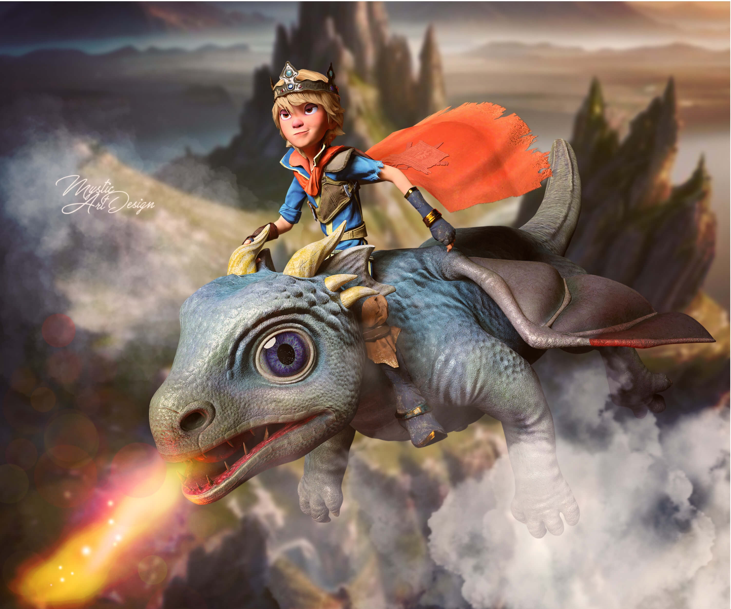 Flying the Dragon 3D Render, Digital Art by MysticArtDesign