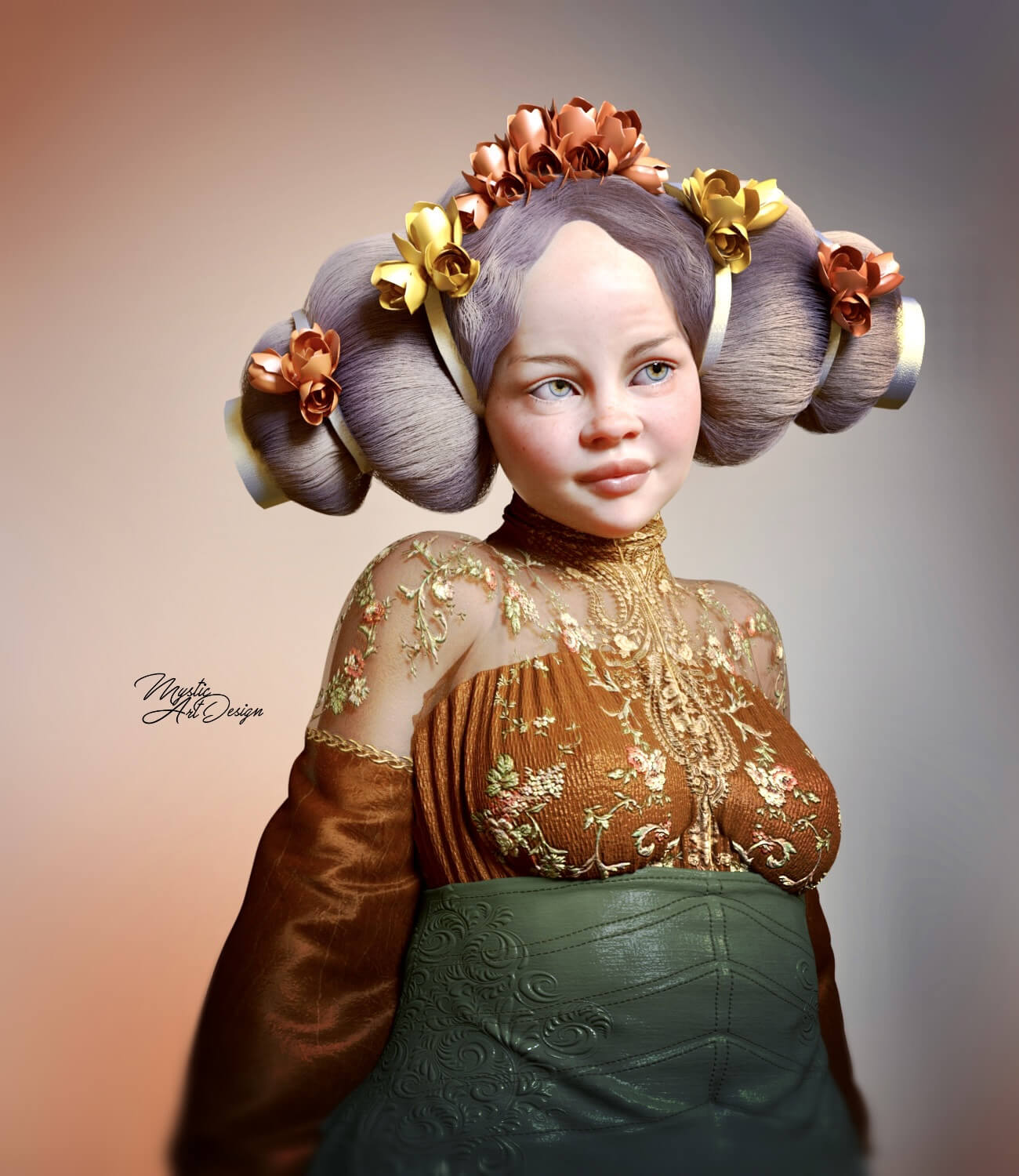 Lea Hair and floral Ornaments 3D Render by MysticArtDesign