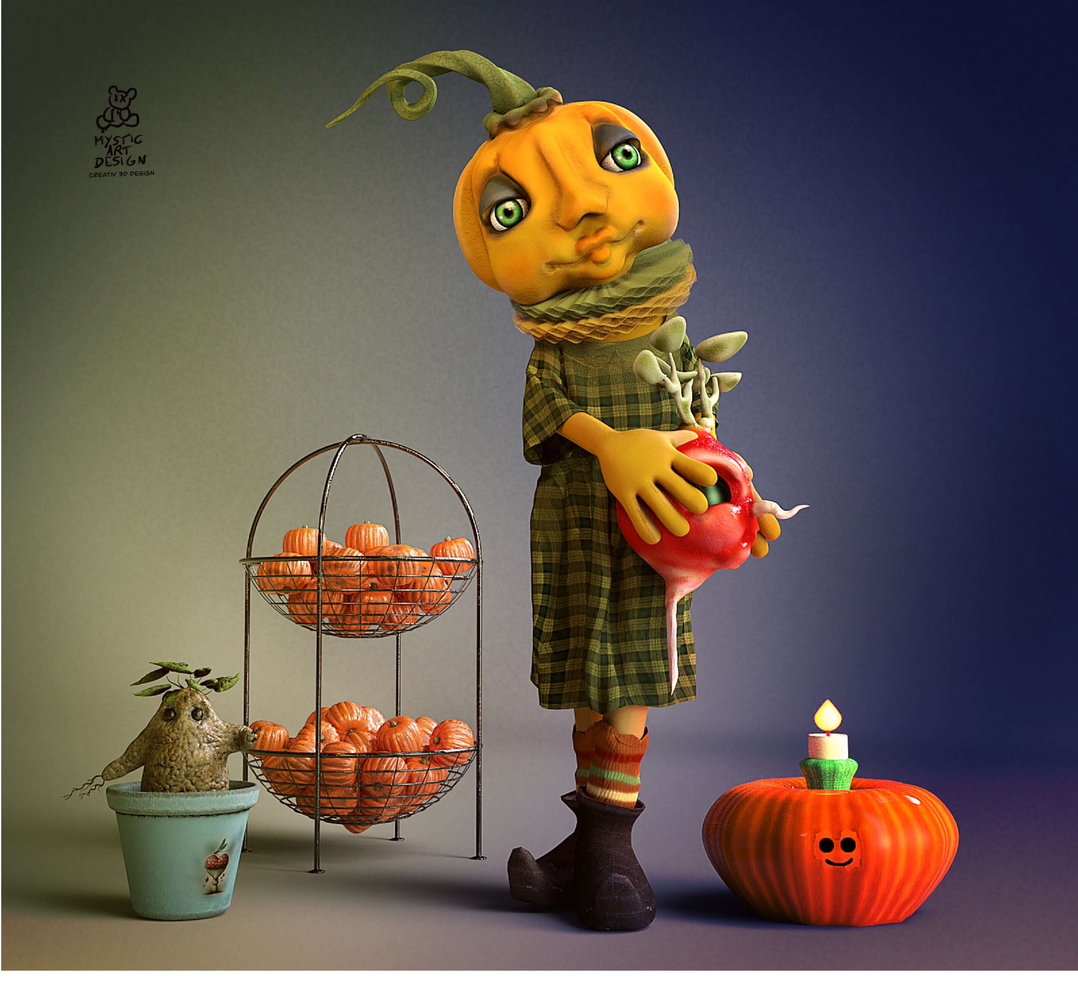 Mrs. Pumpkin 3D Render, Digital Art by MysticArtDesign