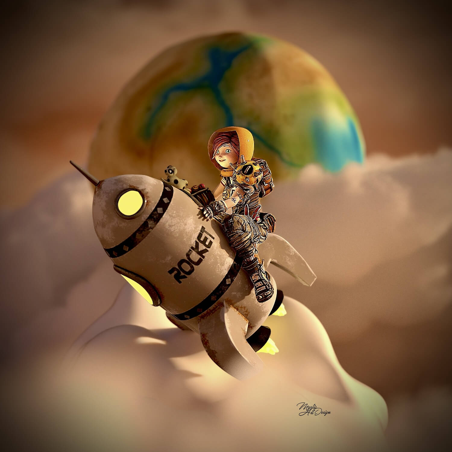 Ride the Rocket 3D Render, Digital Art by MysticArtDesign