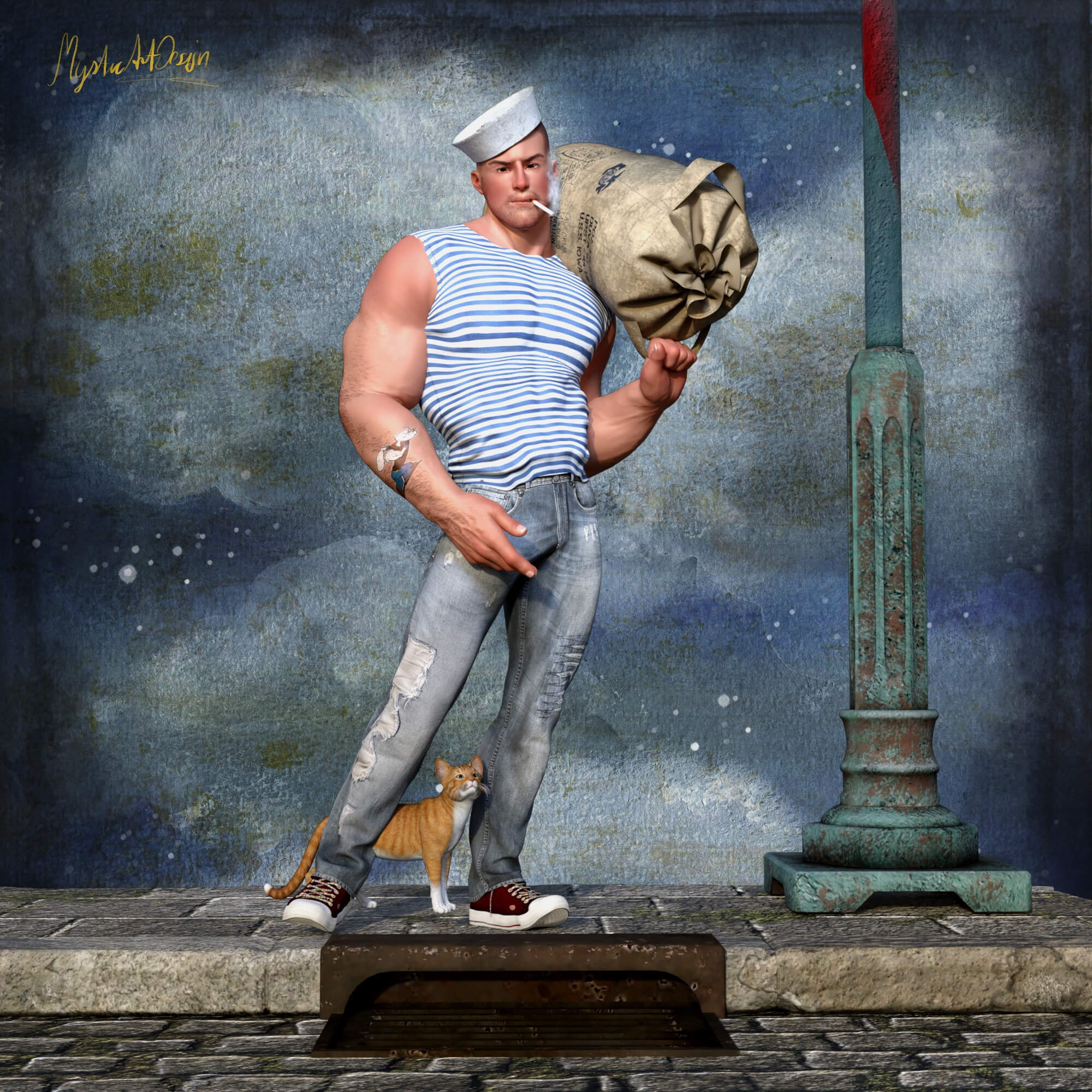 Sailor Man 3D Render, Digital Art by MysticArtDesign