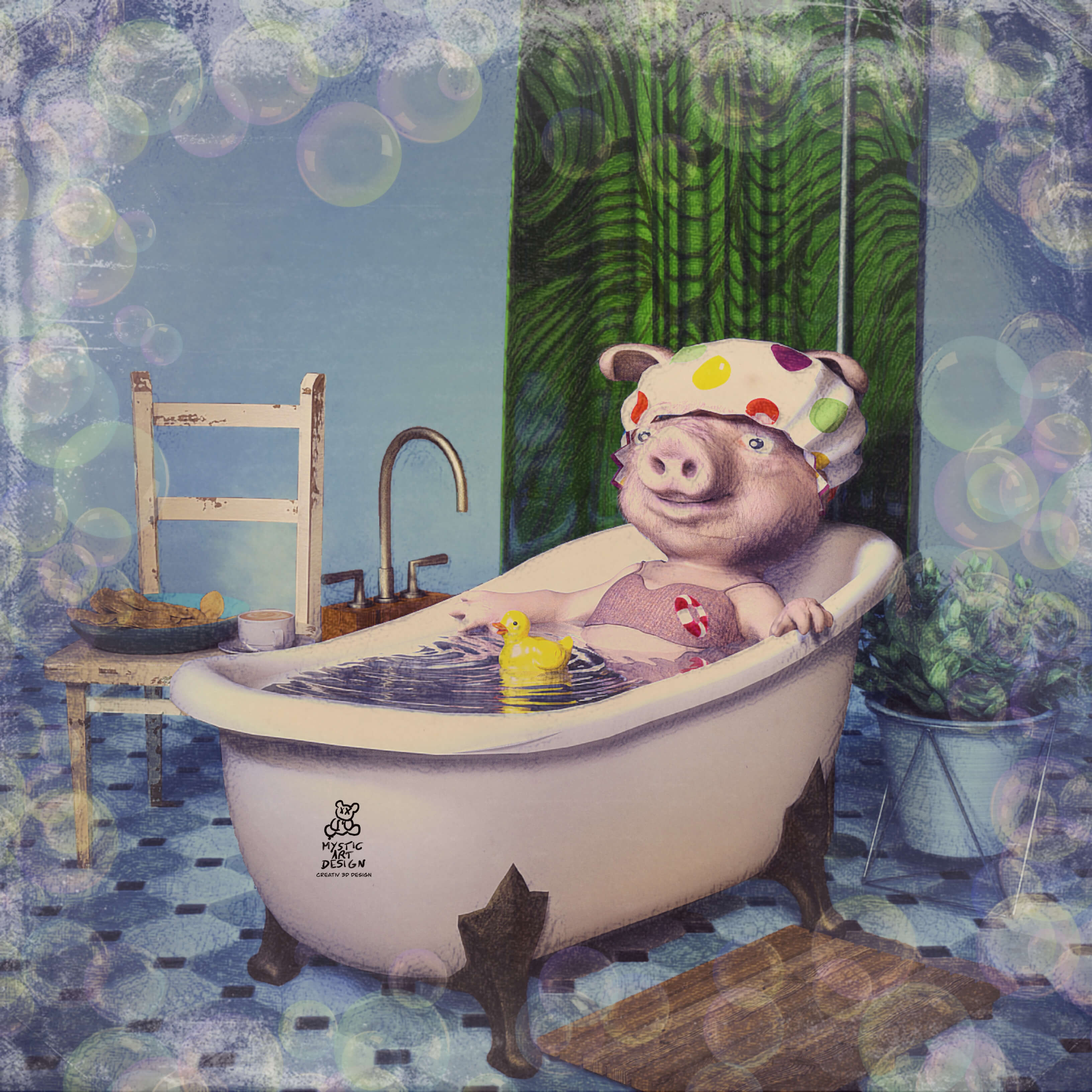 Take A Bath 3D Render, Digital Art by MysticArtDesign