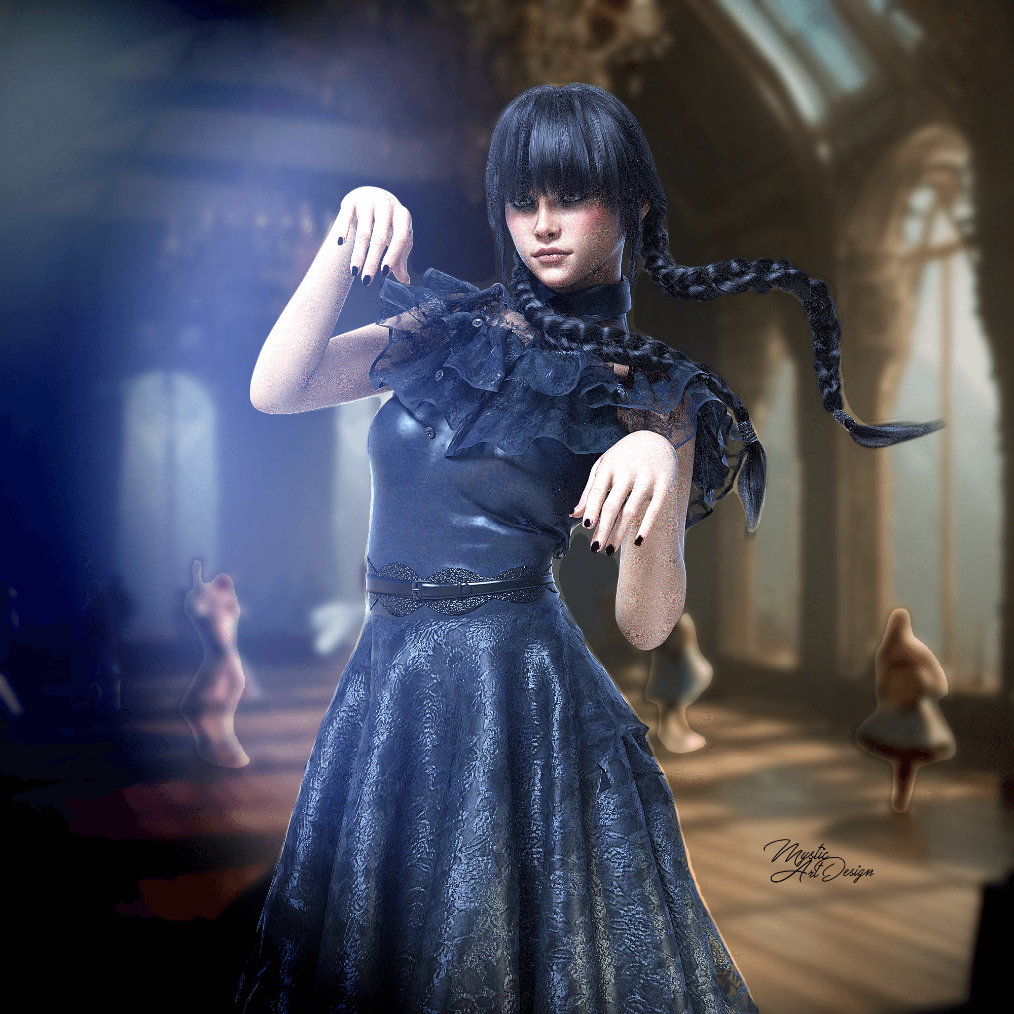 Wednesday Portrait 3D Render, Digital Art by MysticArtDesign