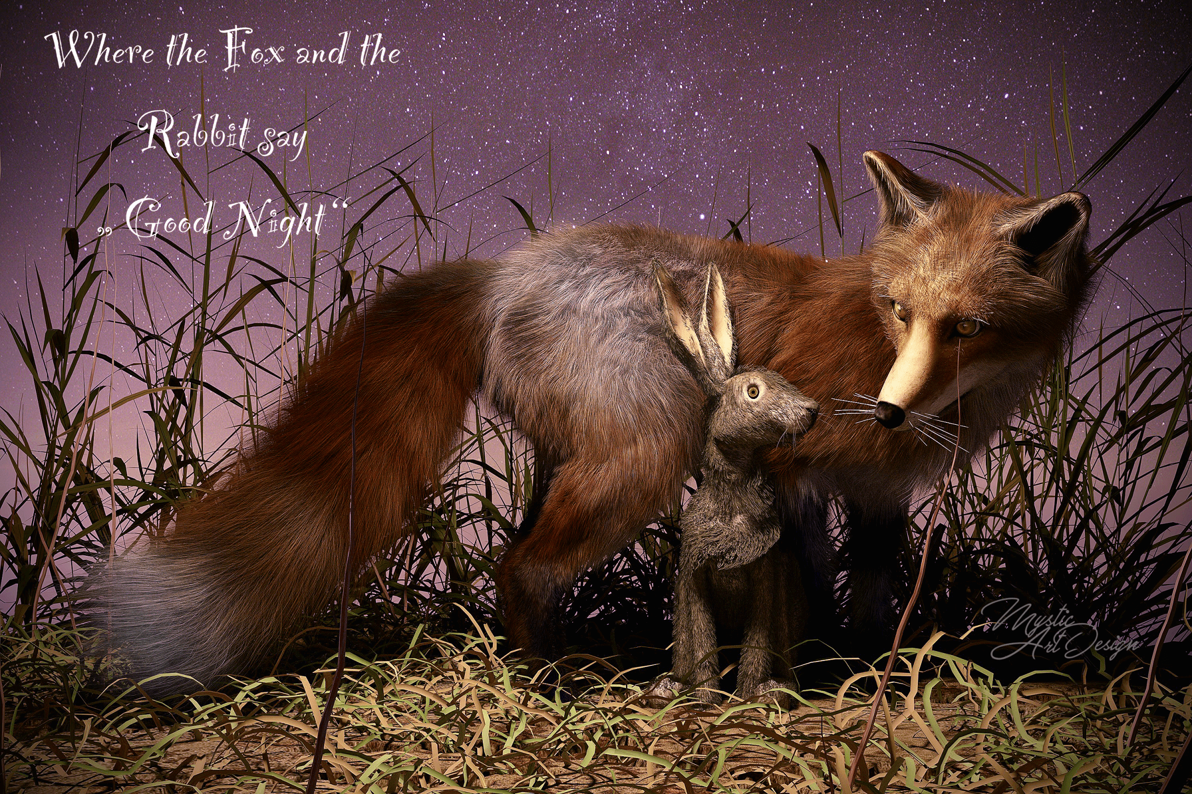 Where Fox and rabbit say goodbye 3D Render by MysticArtDesign