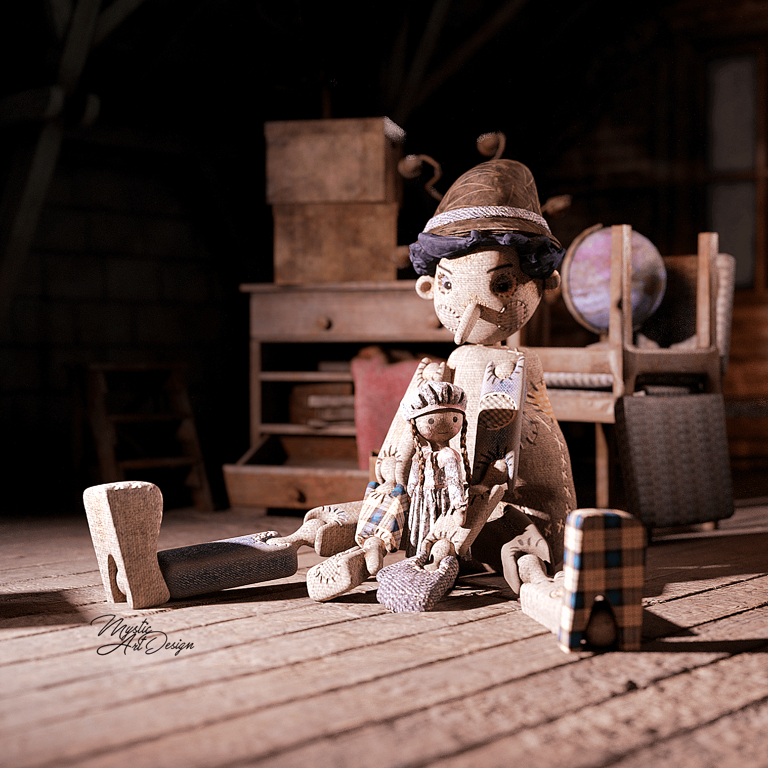 Wooden Mech -Reg Doll Style 3D Render by MysticArtDesign