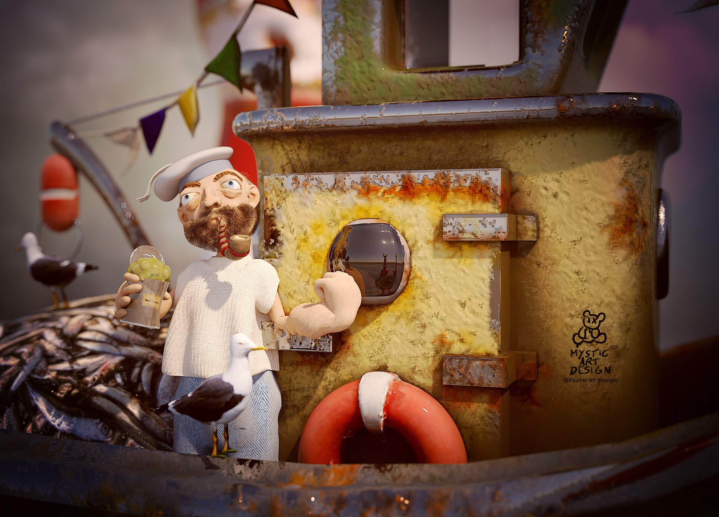 Toony Old Man Fisherman Add-On Daz Content by MysticArtDesign