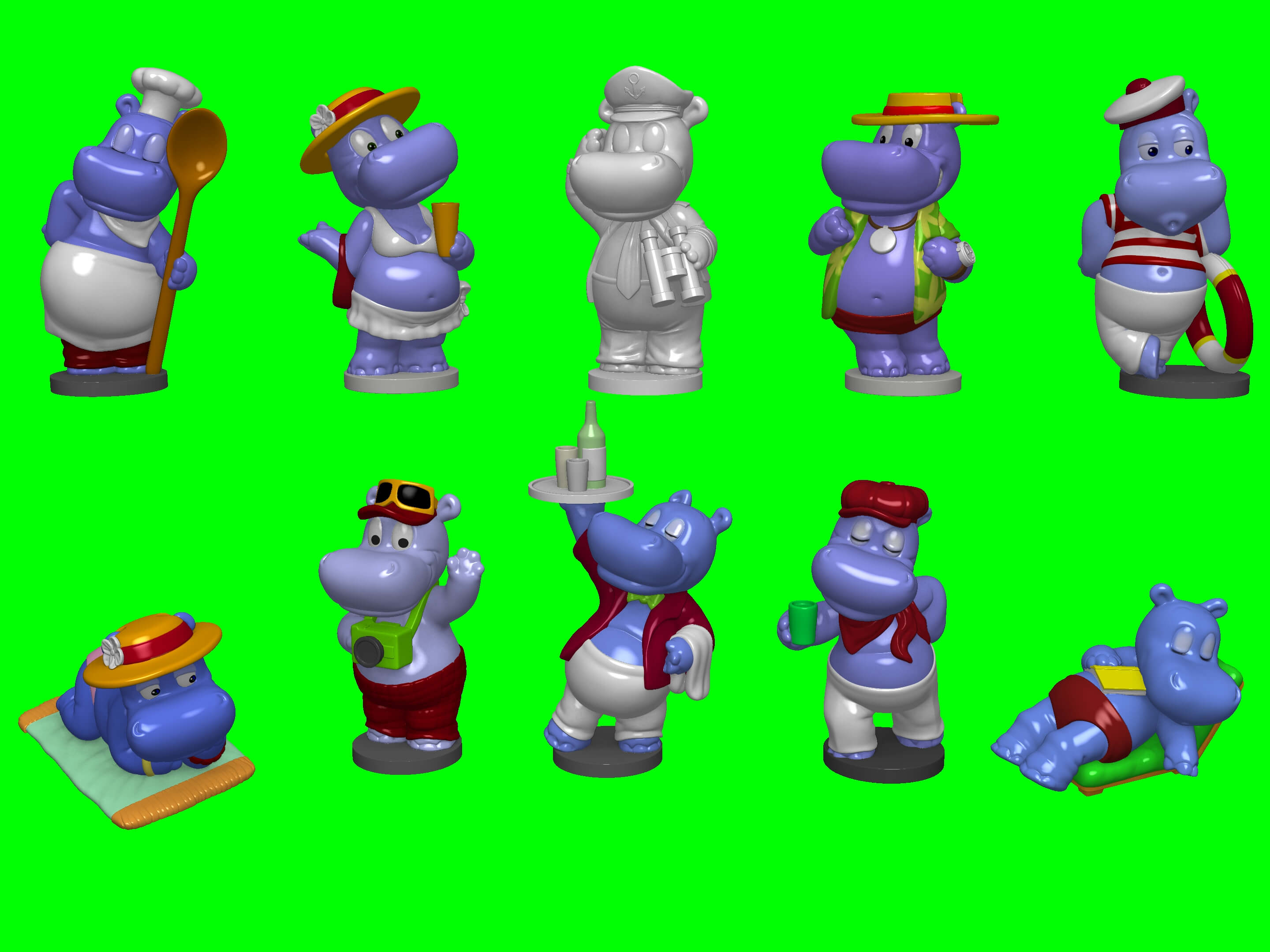 Collection of Hippos From Kindersurprise 1992 - 3D Model by naeem32