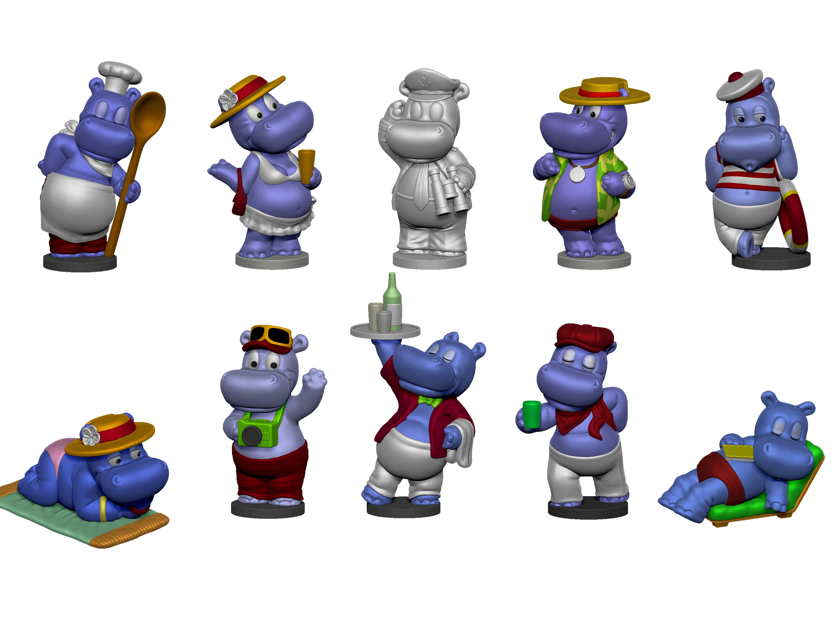 Collection of Hippos From Kindersurprise 1992 - 3D Model by naeem32