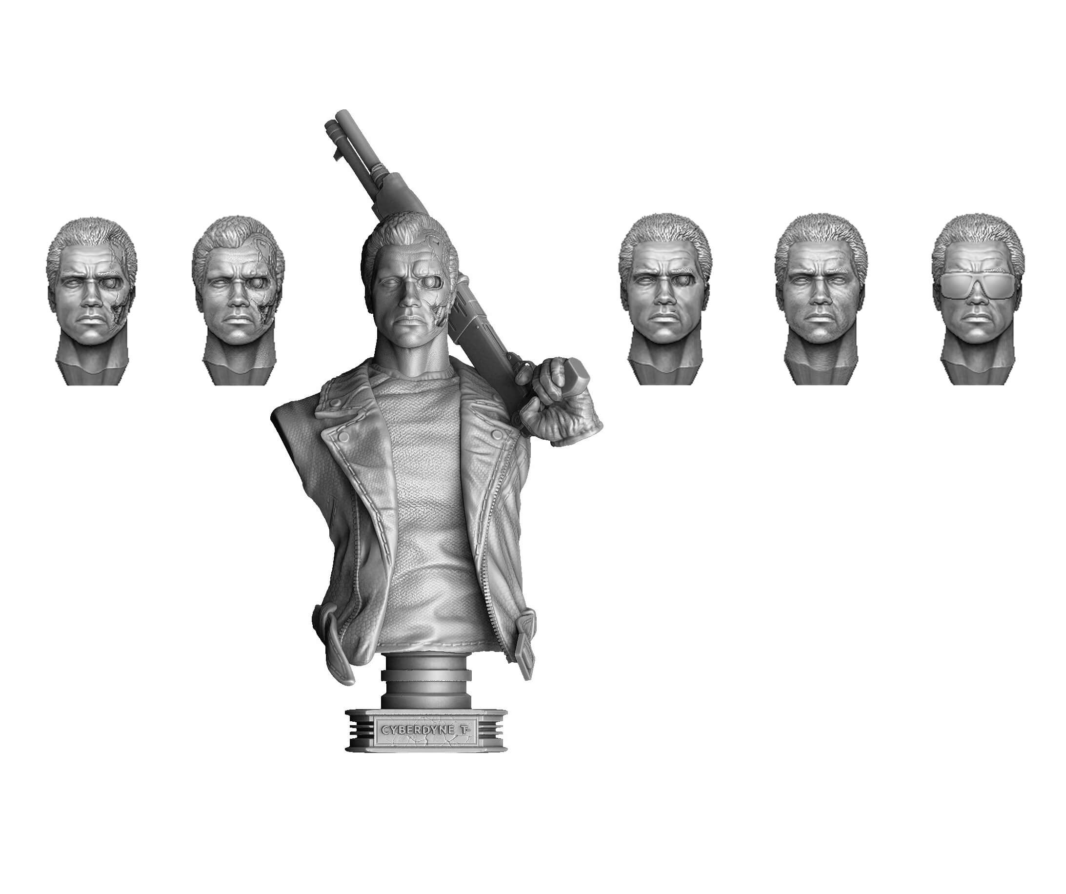 Terminator T-800 Bust With Weapons (5 Head Options) 3D Model by naeem32