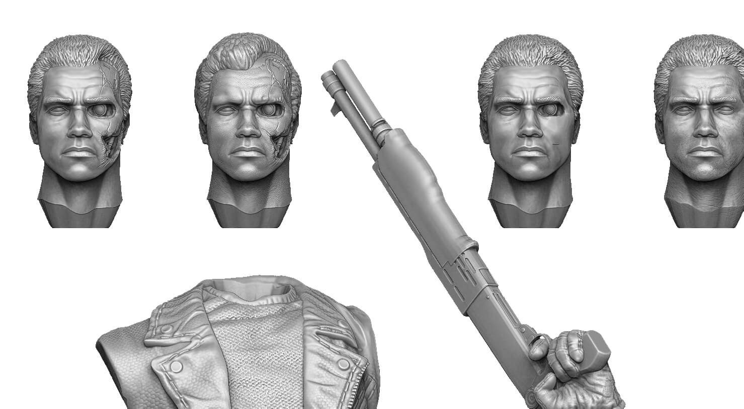 Terminator T-800 Bust With Weapons (5 Head Options) 3D Model by naeem32
