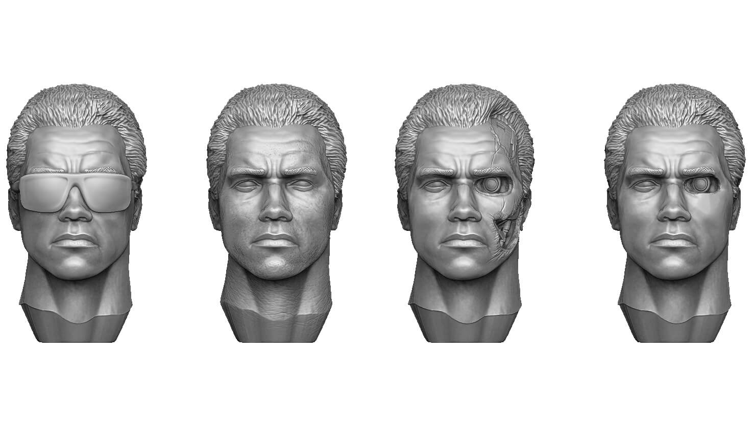 Terminator T-800 Full Height (4 Head Options) 3D Model by naeem32