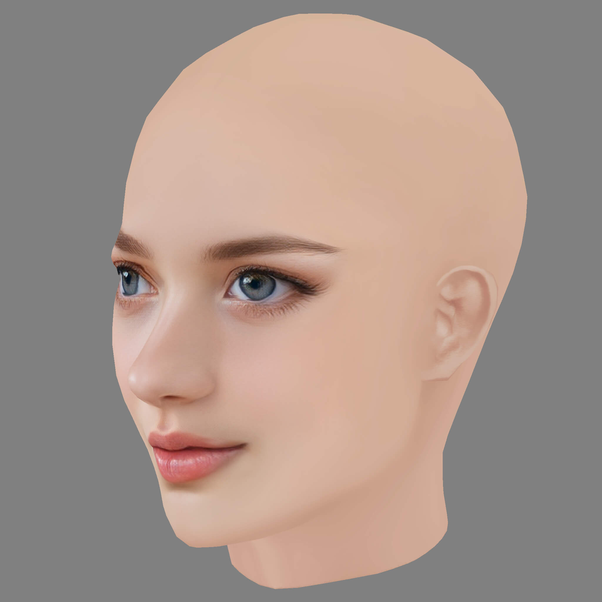 Beautiful Girl Head 05 - No Hair - Low Poly Head for Game 3D Model by ...