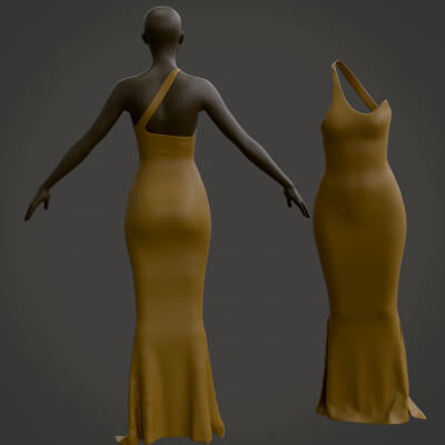 3D Female Dress- One Shoulder Maxi Dress by Nana Jimoh