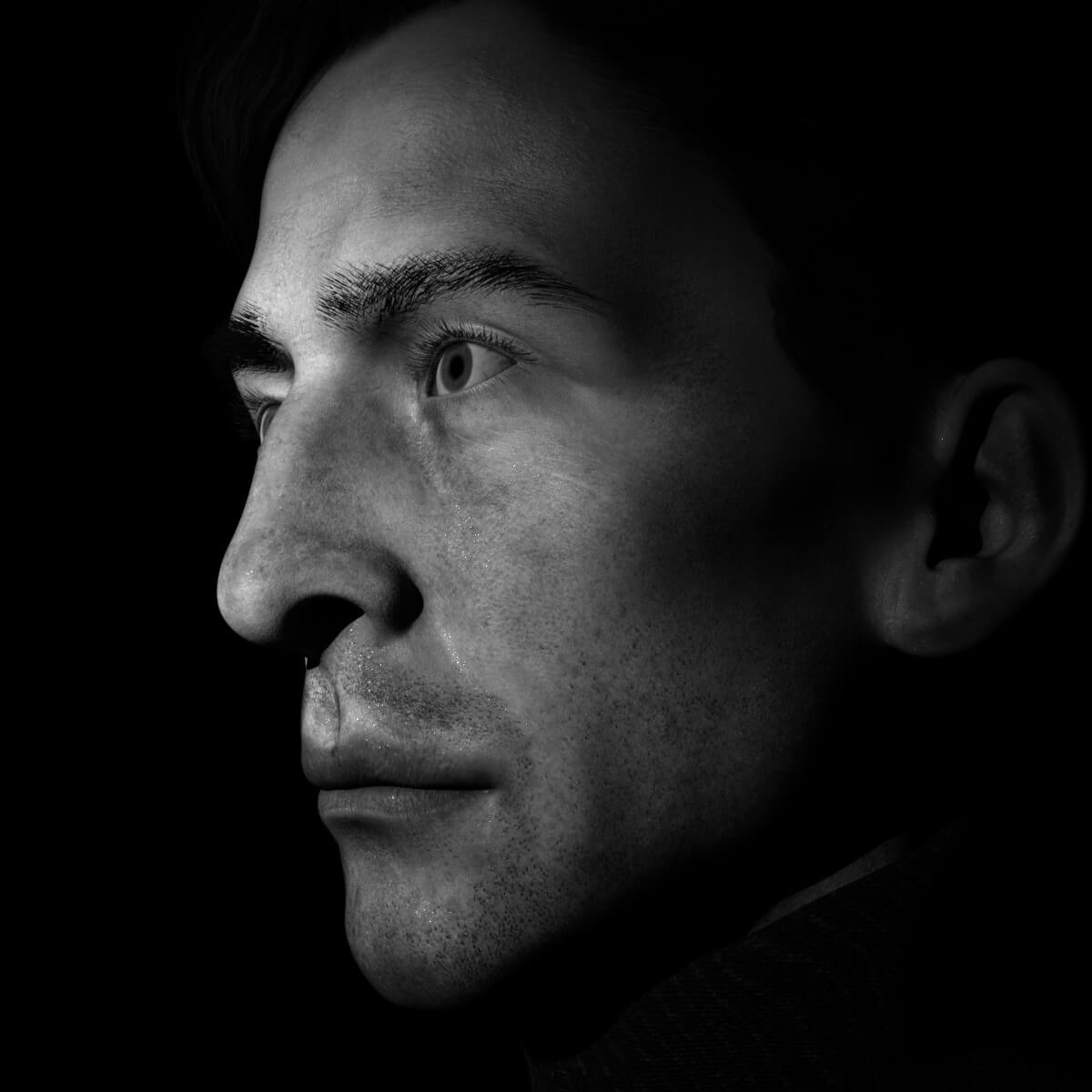 Profile in Mono Chrome 3D Render, Digital Art by nanner