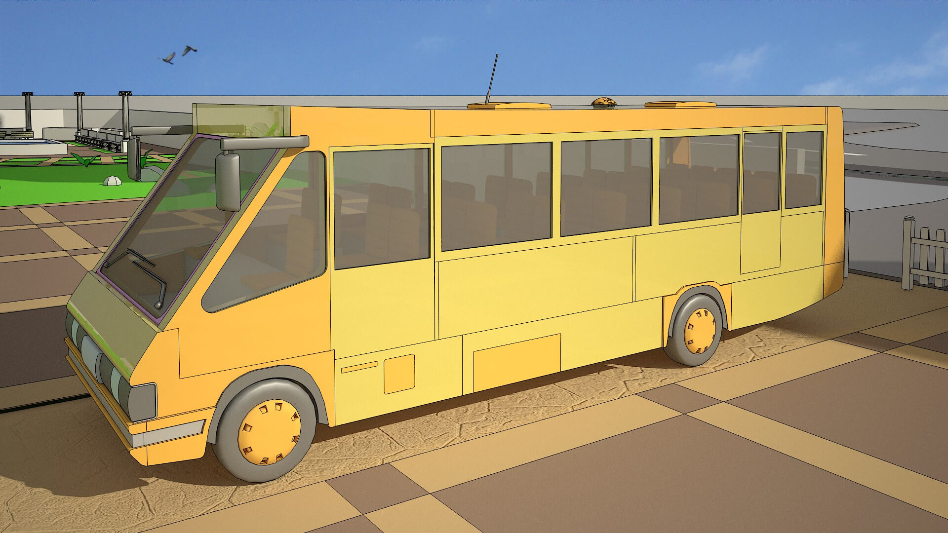 Cartoon Bus With Environment - 3D Model by navigator