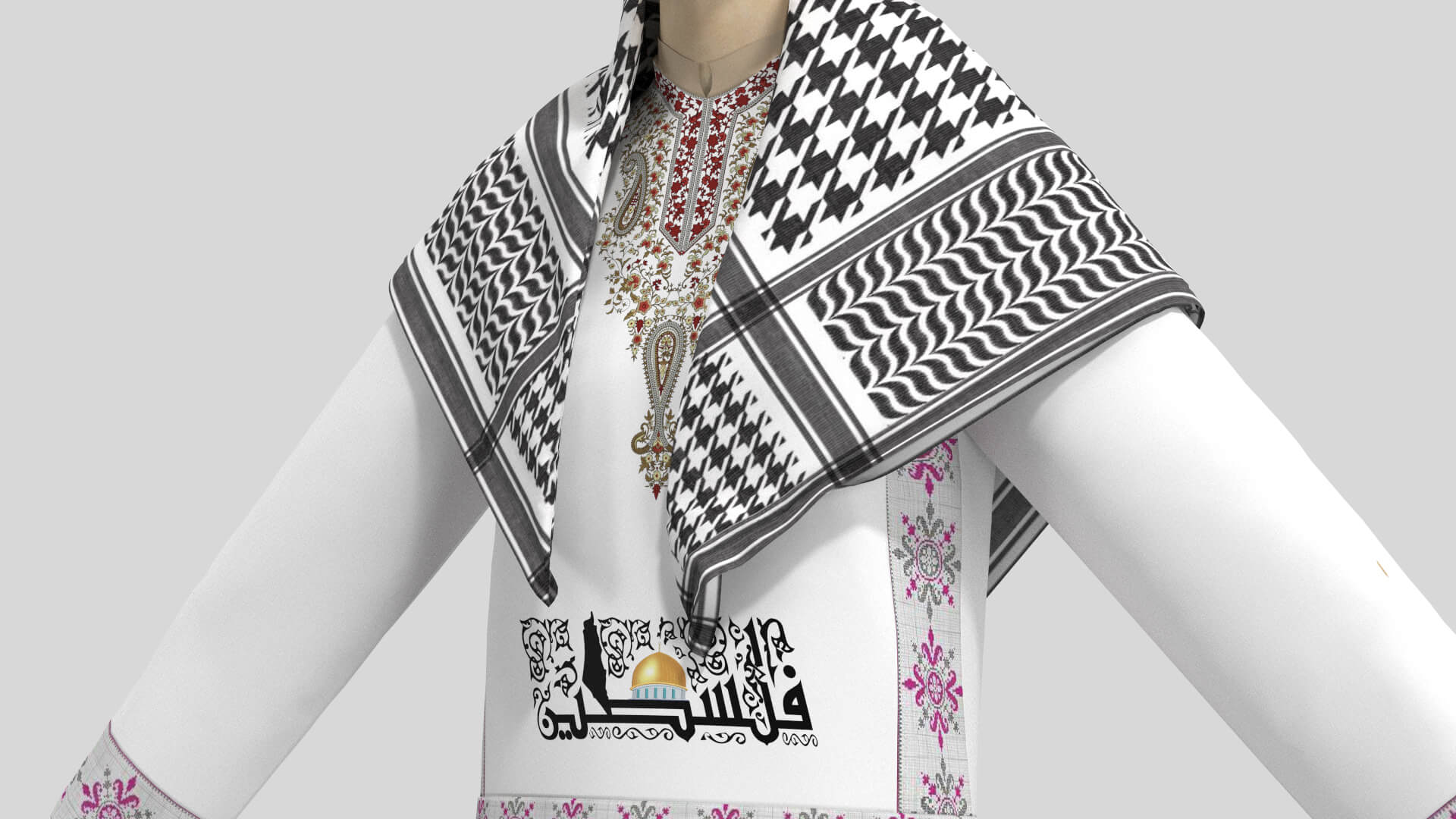 Female Dress With Kufiya and Palestine Design, MD, Clo3D - 3D Model by ...