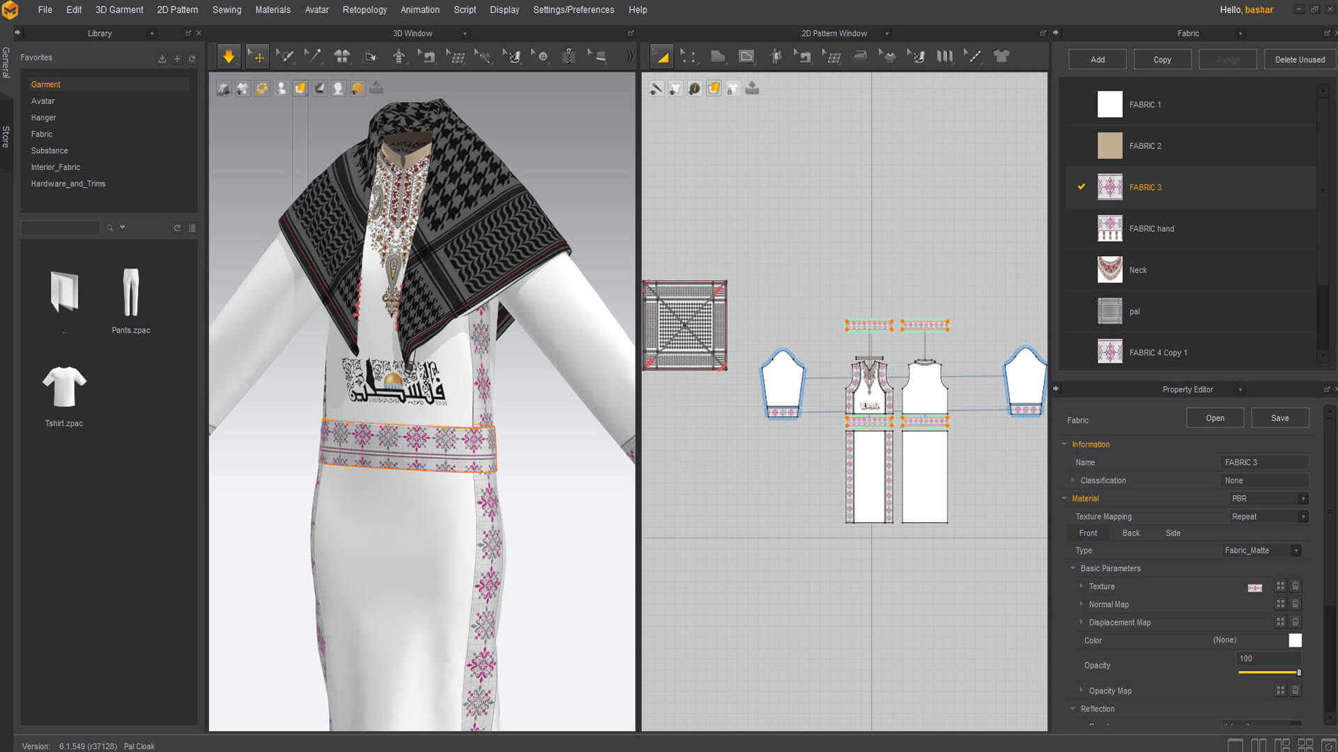 Female Dress With Kufiya and Palestine Design, MD, Clo3D - 3D Model by navigator