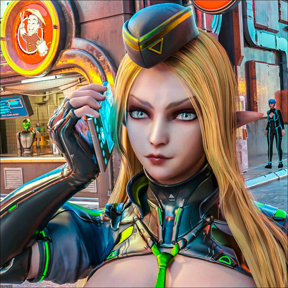Cyberpunk Elf 3D Render, Digital Art by Nemesis74s