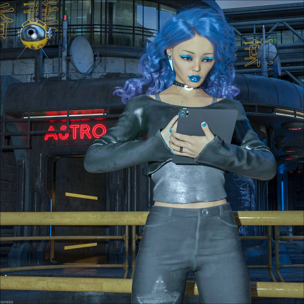 Cyberpunk Scene 3D Render, Digital Art by Nemesis74s