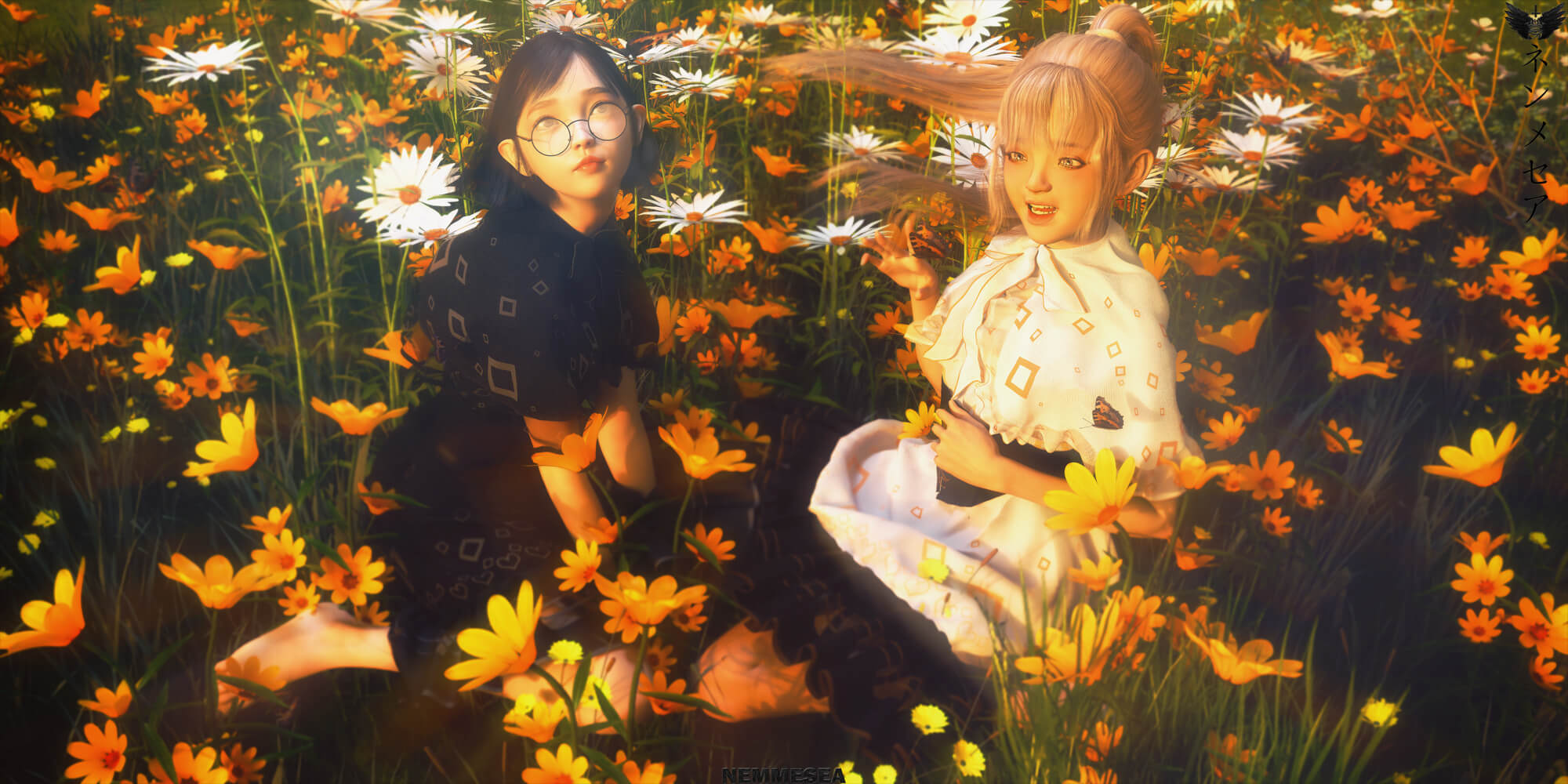 Chiyoko&Midori #331 - My Ideal World 3D Render by Nemmesea