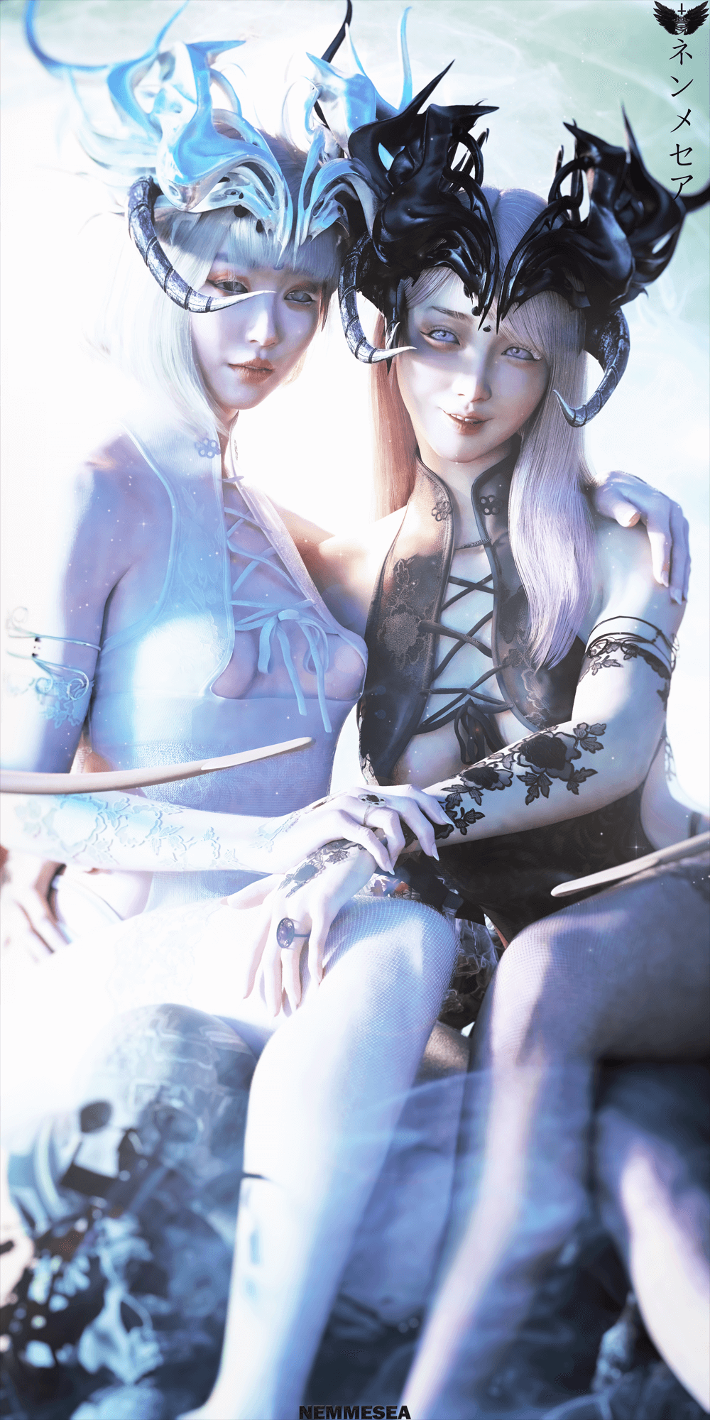 Mi-suk + Yasu-Hattori#137 - Succubus Sisters 3D Render