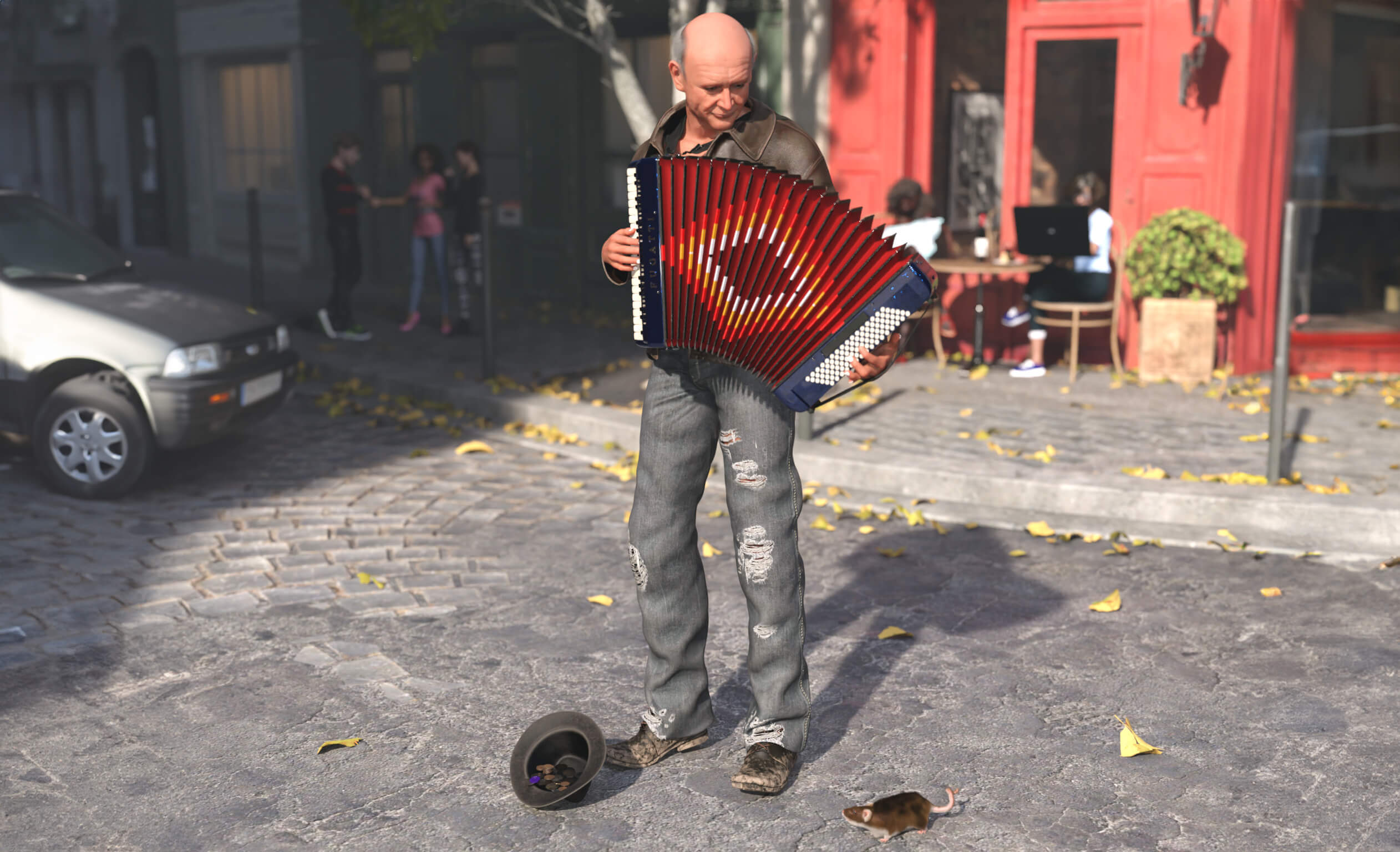 Street Musician 3D Render, Digital Art by neo-the-chosen