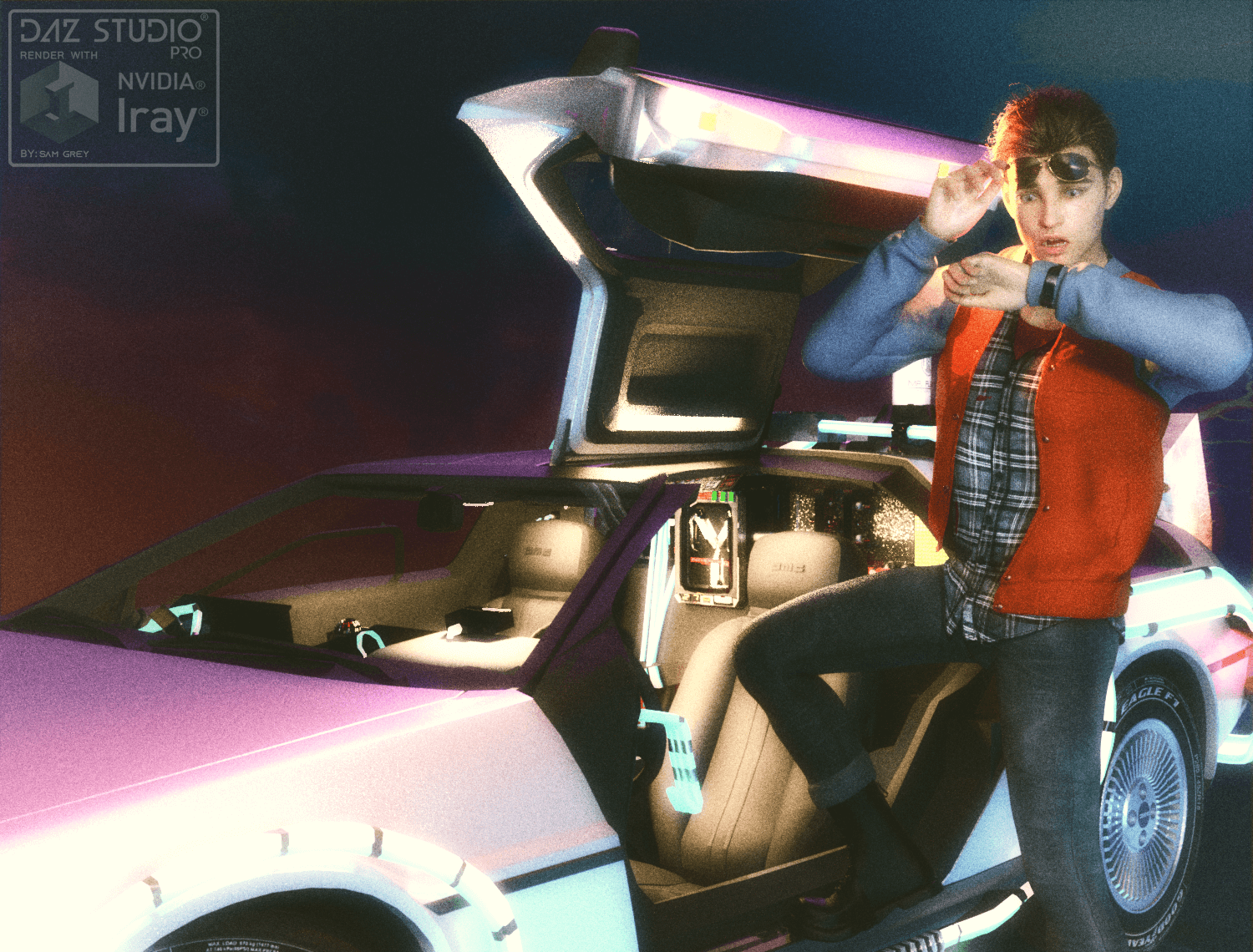DeLorean DMC 1982 3D Render, Digital Art by nerdadantes