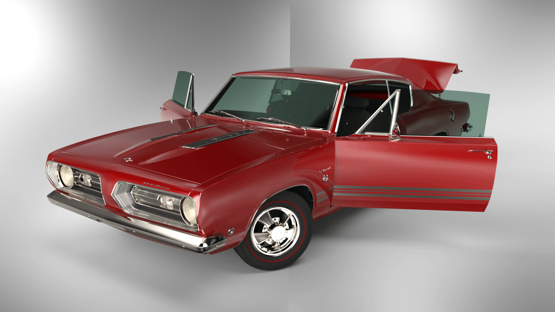 Plymouth Barracuda 1968 3D Render, Digital Art by nerdadantes