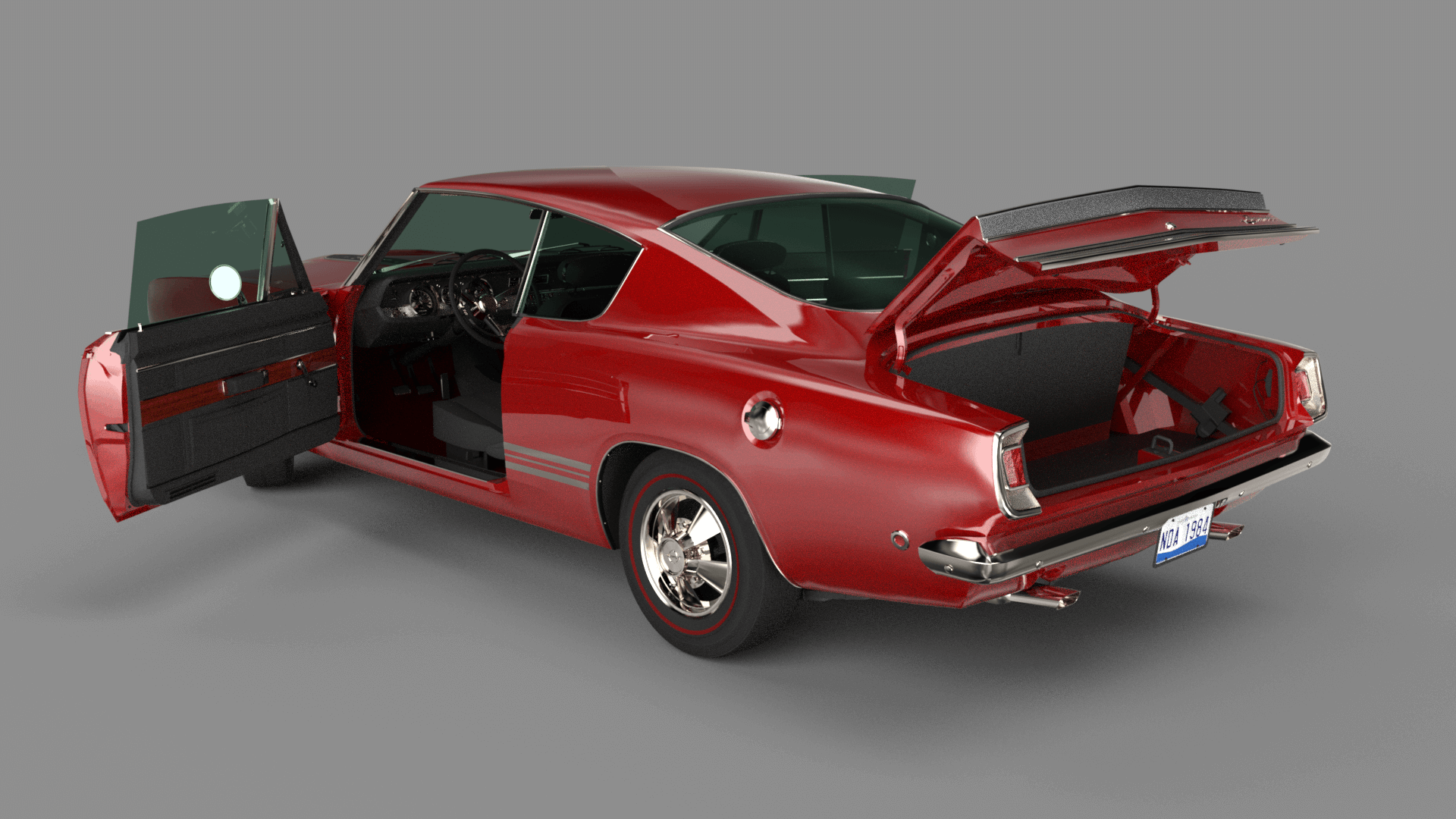 Plymouth Barracuda 1968 3D Render, Digital Art by nerdadantes