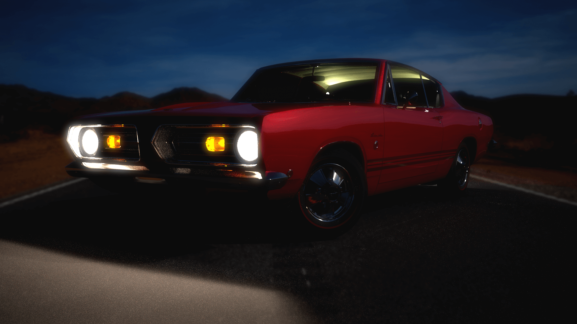 Plymouth Barracuda 1968 3D Render, Digital Art by nerdadantes