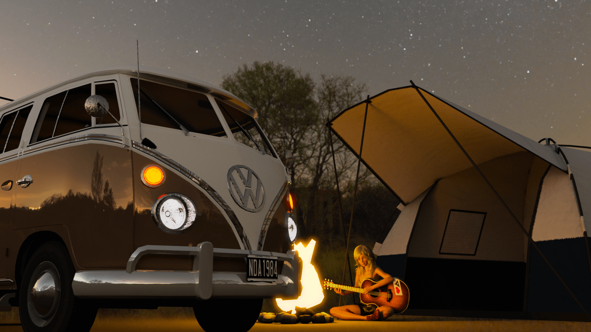 Volkswagen Bus-1965 3D Render, Digital Art by nerdadantes