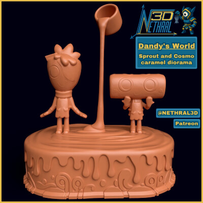 Dandy's World Cosmo and Sprout Caramel diorama - 3D Model by Nethral3D