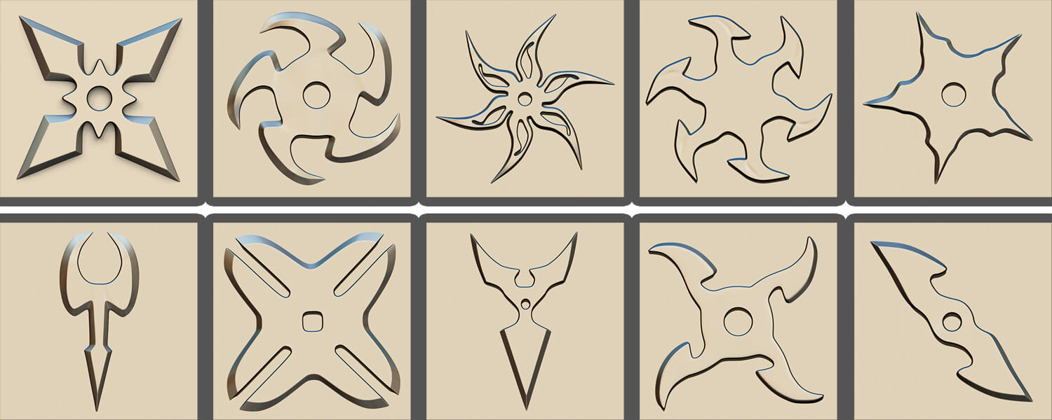 100 Shuriken Alpha and Brushes Pack for Zbrush - Brush or Tool by netleon