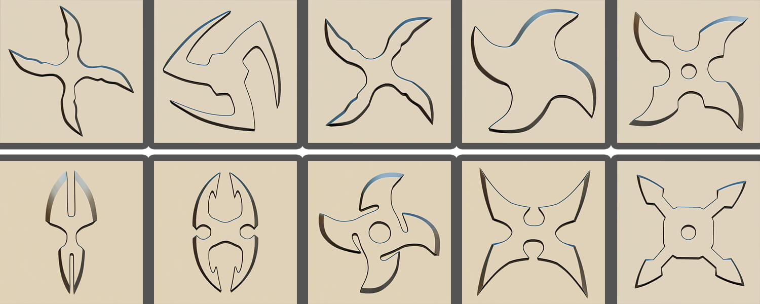 100 Shuriken Alpha and Brushes Pack for Zbrush - Brush or Tool by netleon