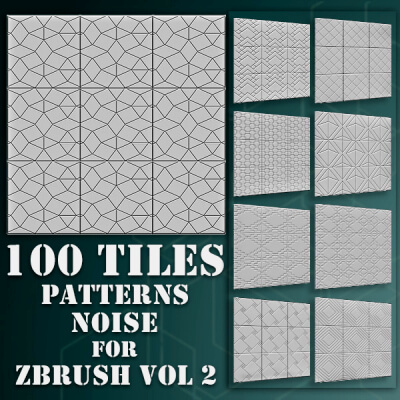 100 Tiles Patterns Noise for Zbrush Vol 2 - Brush or Tool by netleon