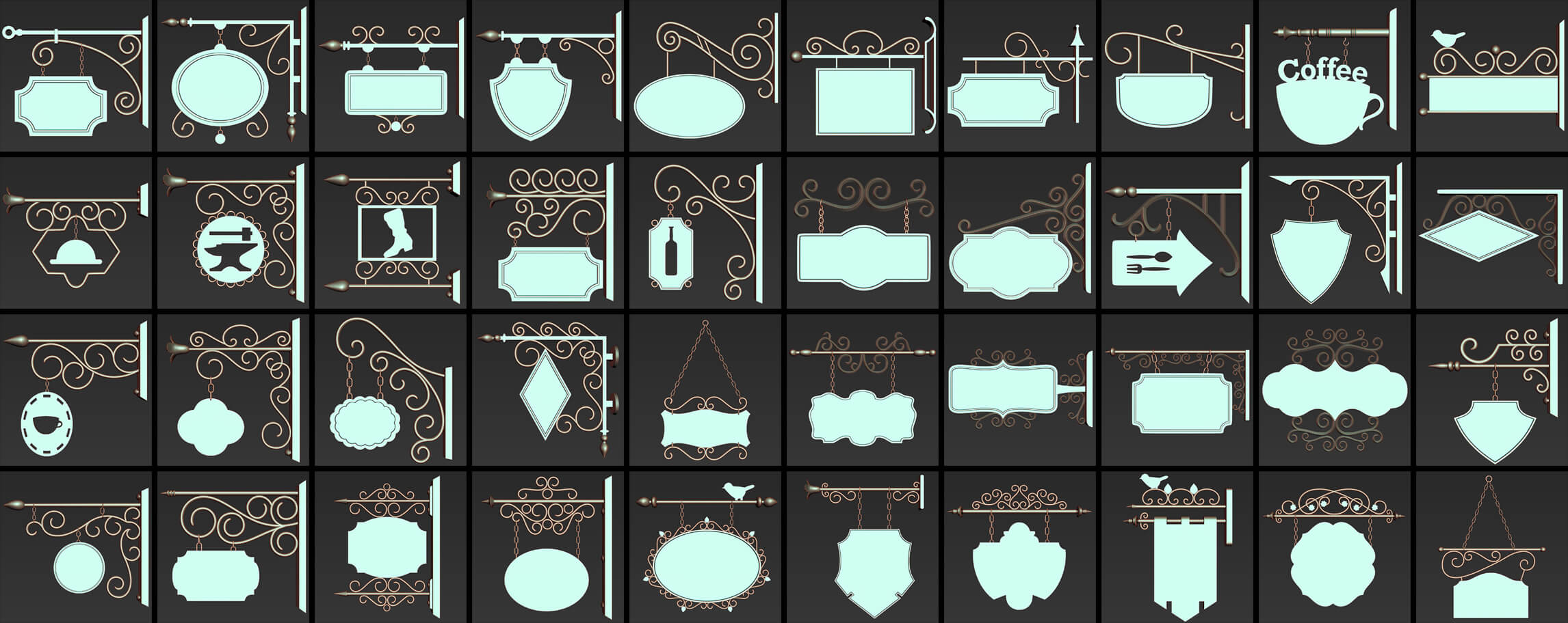 110 Iron Hanging Sign Board Base and High Mesh Pack - 3D Model by netleon