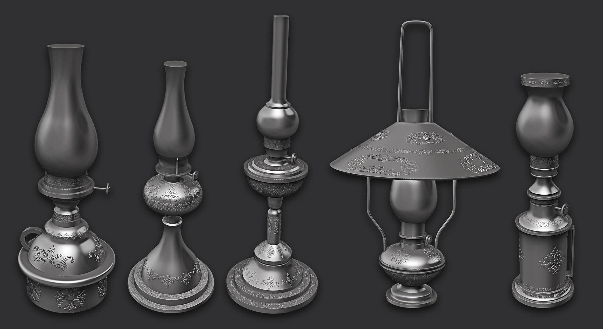 15 Oil Lamp Highpoly and Low Poly - 3D Model by netleon