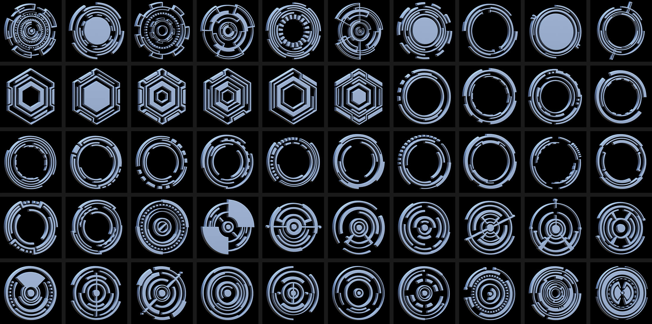 150 Sci-Fi Hologram Base Mesh Pack 3D Model by netleon