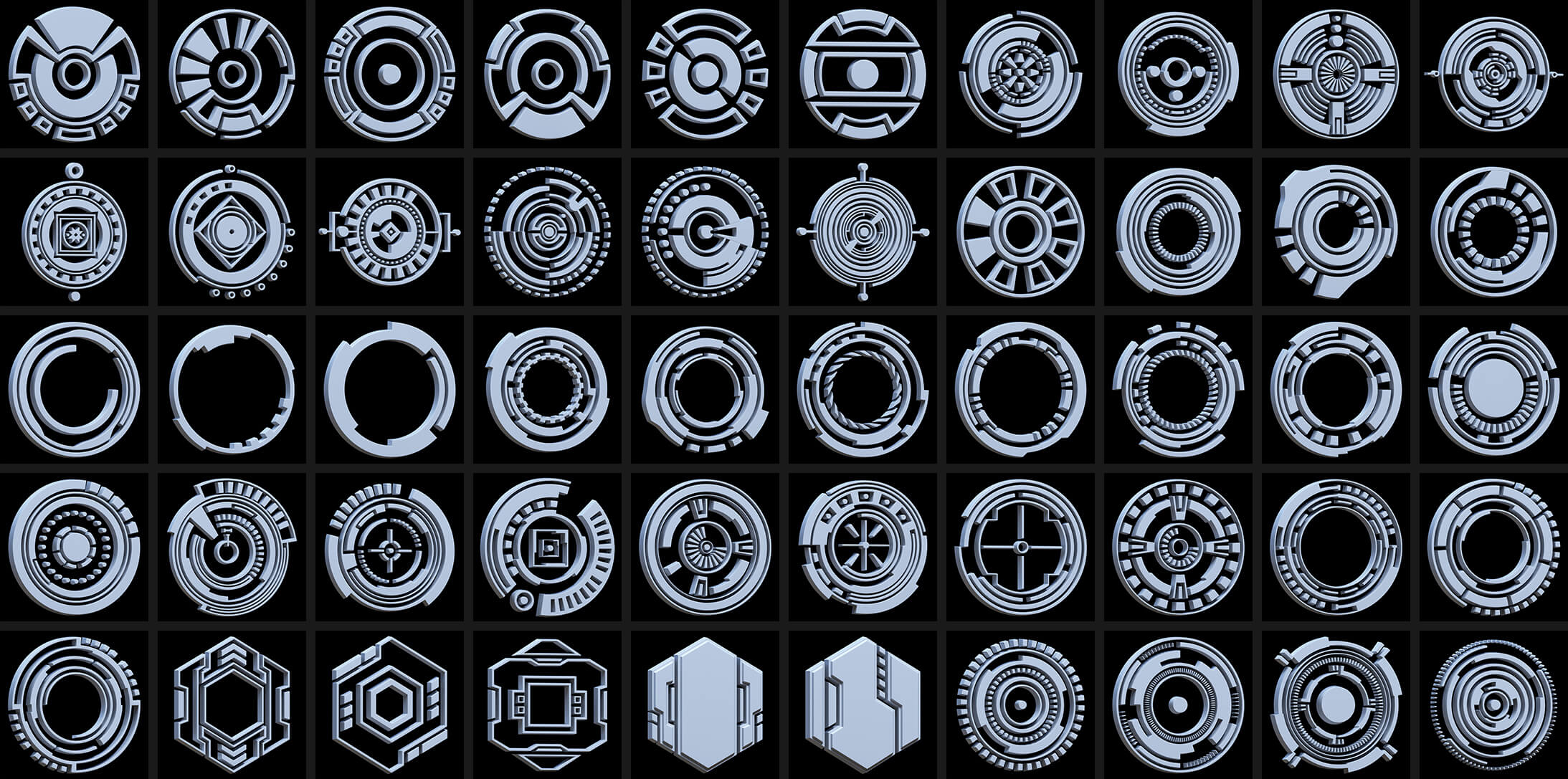 150 Sci-Fi Hologram Base Mesh Pack 3D Model by netleon