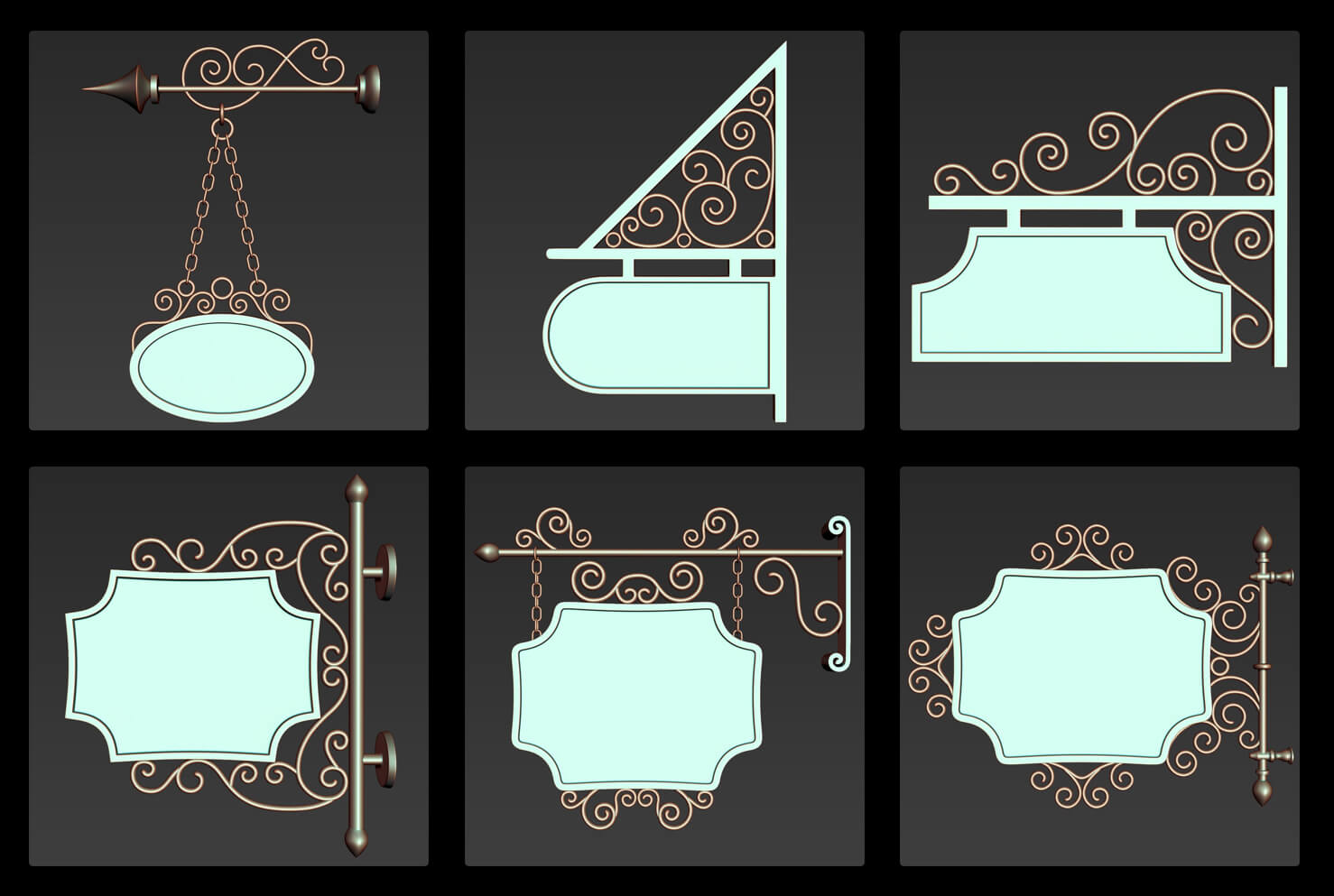 30 Iron Hanging Sign Board Base and High Mesh Vol 2 - 3D Model by netleon