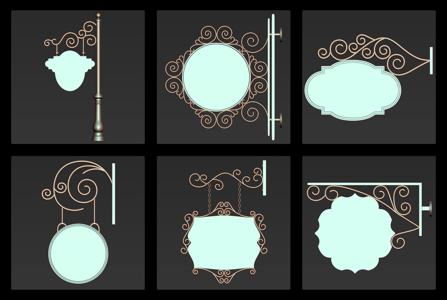 30 Iron Hanging Sign Board Base and High Mesh Vol 3 - 3D Model by netleon