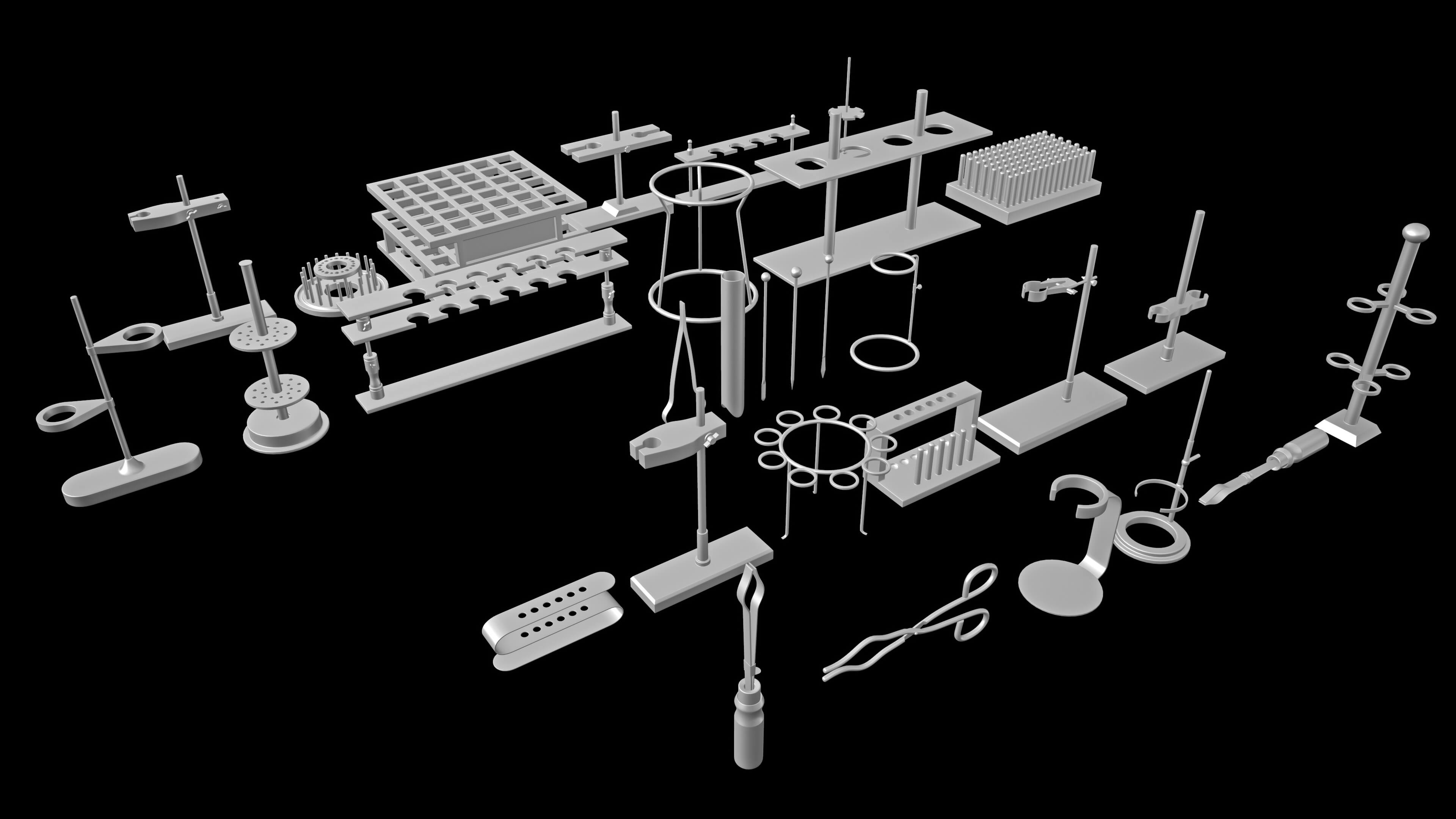 30 Lab Equipment Holder & Stands Base Mesh - 3D Model by netleon