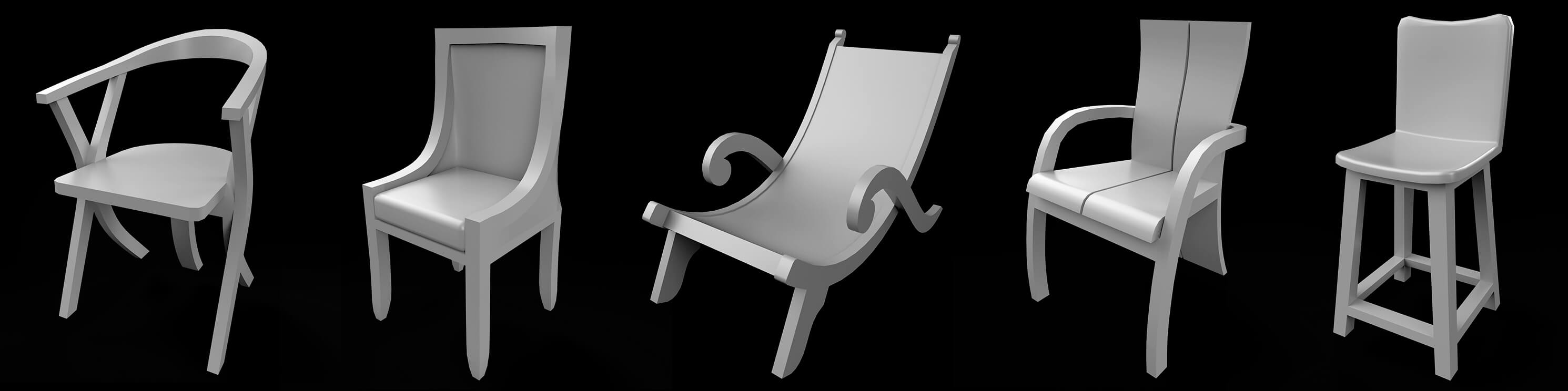 38 Wooden Chair Base Mesh Pack - 3D Model by netleon