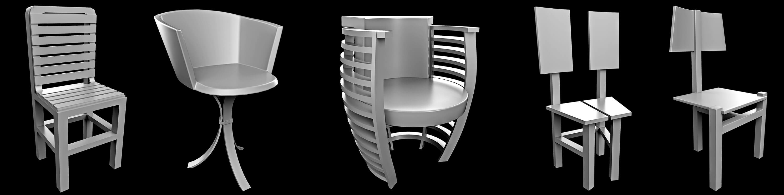 38 Wooden Chair Base Mesh Pack - 3D Model by netleon