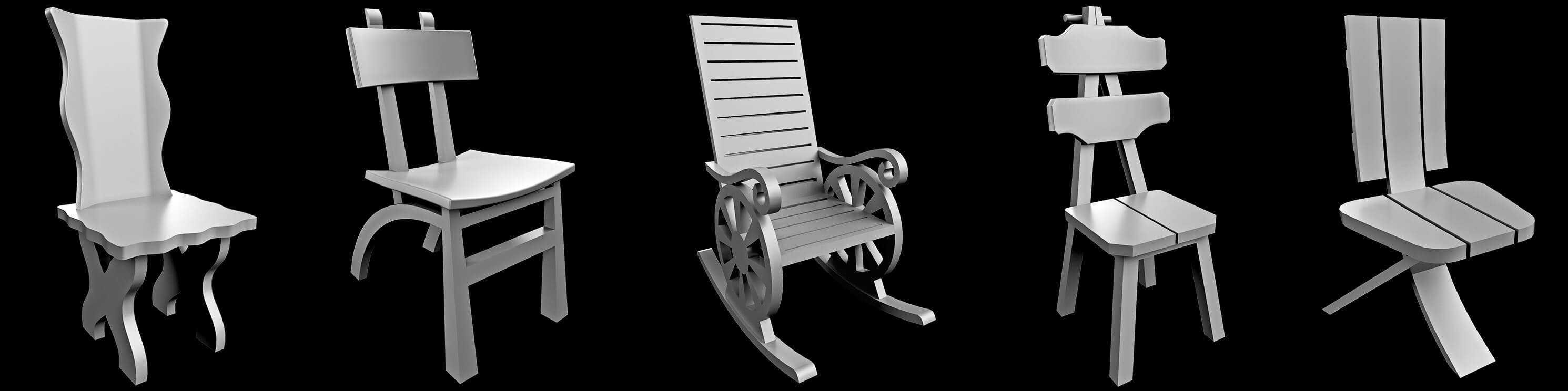 38 Wooden Chair Base Mesh Pack - 3D Model by netleon