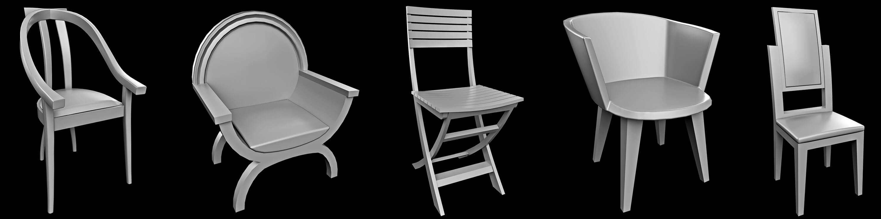 38 Wooden Chair Base Mesh Pack - 3D Model by netleon