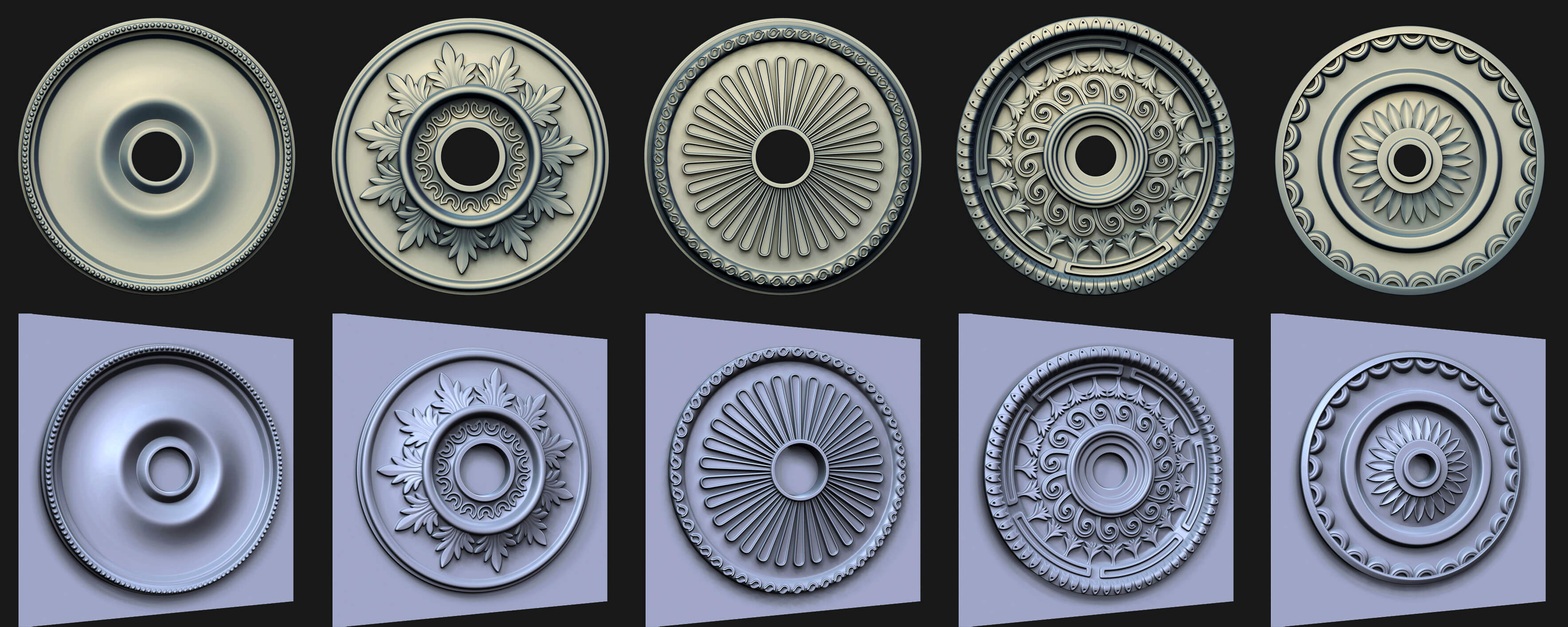 40 Rosette Ceiling Base Mesh and VDM Brushes Pack - 3D Model by netleon