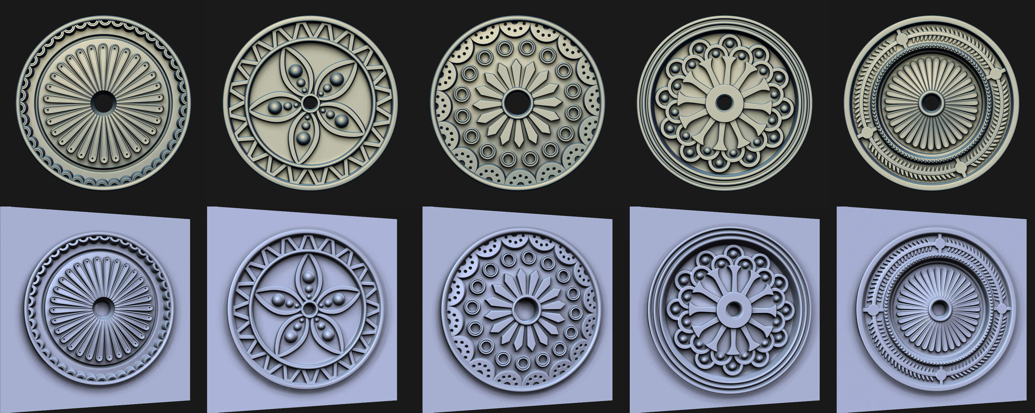 40 Rosette Ceiling Base Mesh and VDM Brushes Pack - 3D Model by netleon